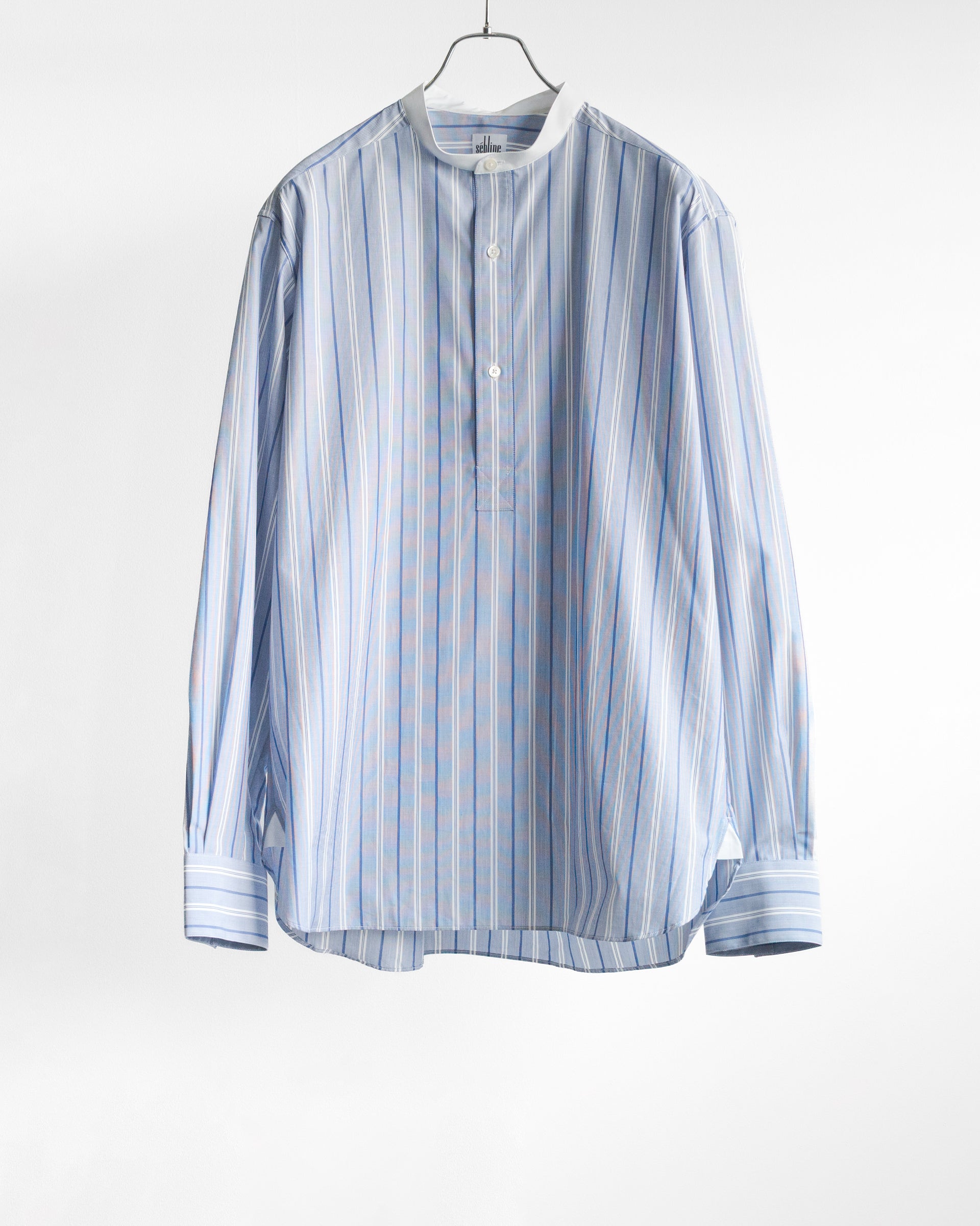 CHEMISE STRIPE BAND COLLAR PULLOVER SHIRT – STORE N